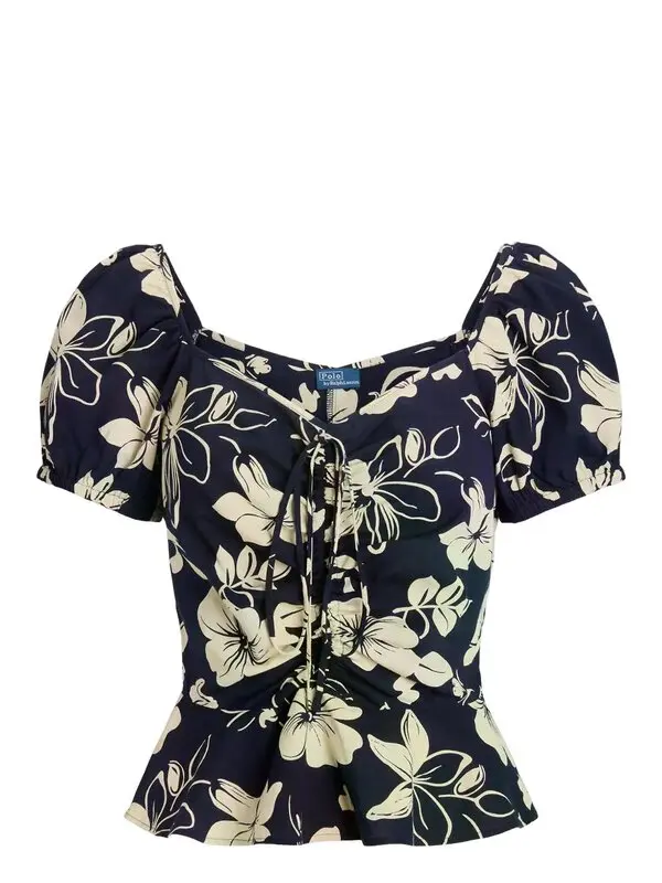 Polo Ralph Lauren Floral-print Ruched Blouse - Blue