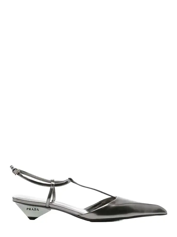 Prada Metallic Calf Leather Mules - Grey