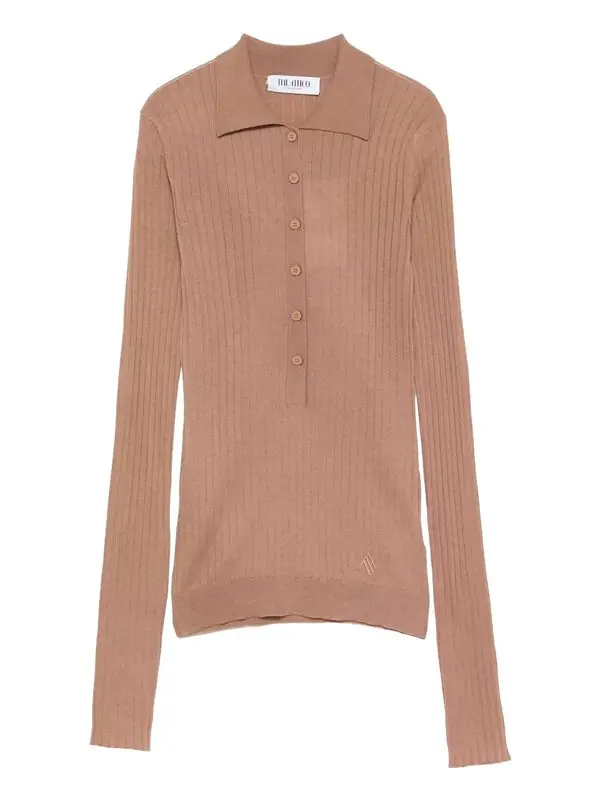 Attico Chunky Ribbed Polo Top - Brown