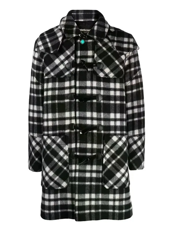 Roberto Cavalli Check-patterned Duffle Coat - Black