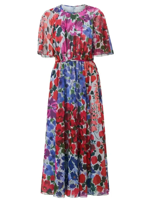 Carolina Herrera Jardin-print Gathered Midi Dress - Red