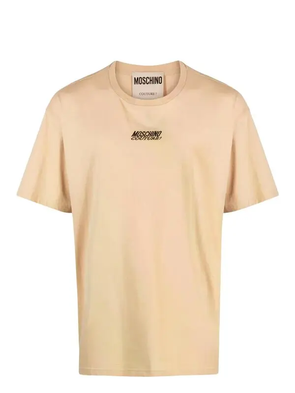 Moschino Logo-embroidered Cotton T-shirt - Neutrals