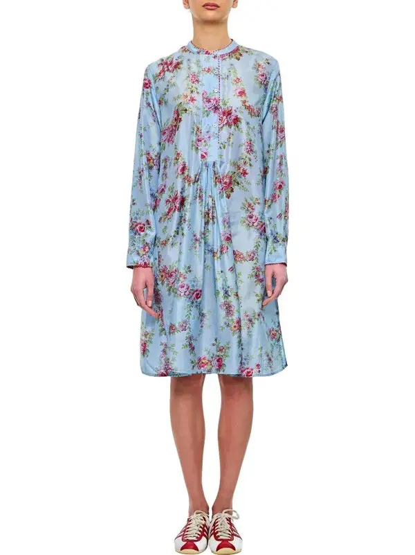 Pero Floral-print Long-sleeved Dress - Blue