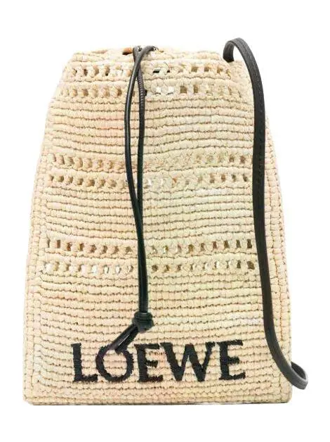 Loewe Drawstring Raffia Cross Body Bag - Neutrals
