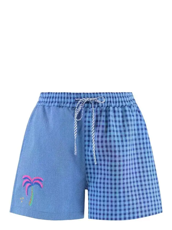 SUSANNA BLU Checked Embroidered-motif Shorts - Blue