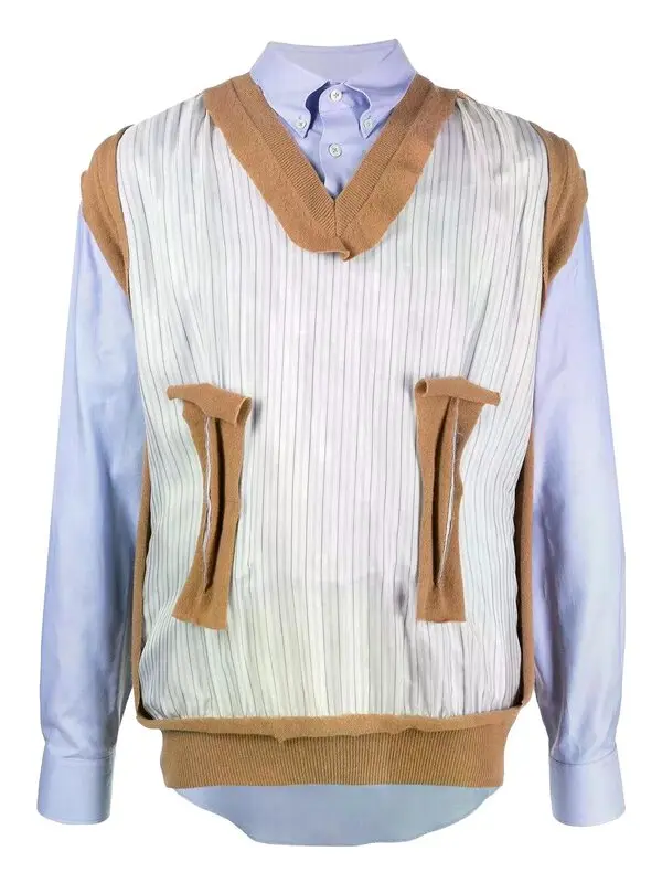 MAISON MARGIELA Spliced Knit-detail Shirt - Blue