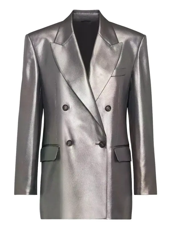 Brunello Cucinelli Double-breasted Metallic Blazer - Grey