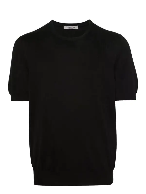 FILERIA Fine-knit Short-sleeved Jumper - Black