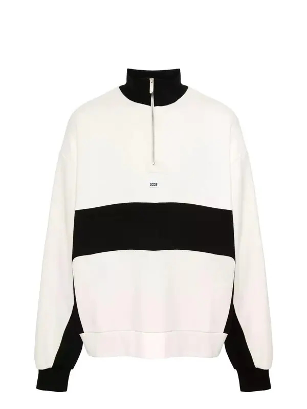 Gcds Logo-appliqué Half-zipped Sweatshirt - Neutrals