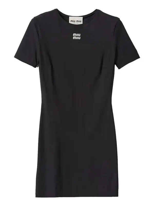 Miu Miu Logo-print Short-sleeve Minidress - Black