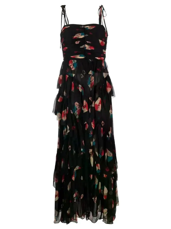 Ulla Johnson Aveline Printed Ruffled Silk Dress - Black