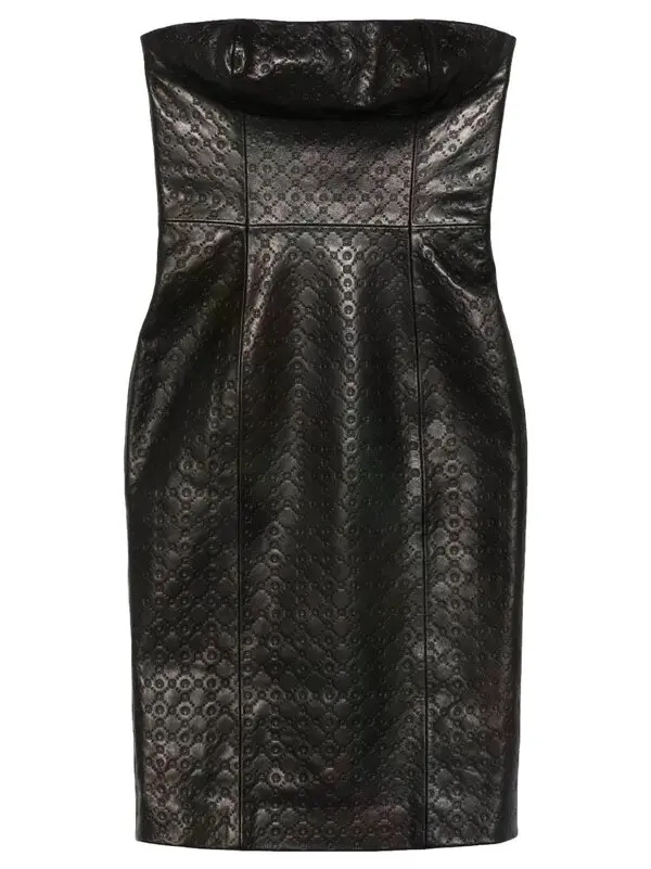MARINE SERRE Monogram-embossed Leather Mini Dress - Black