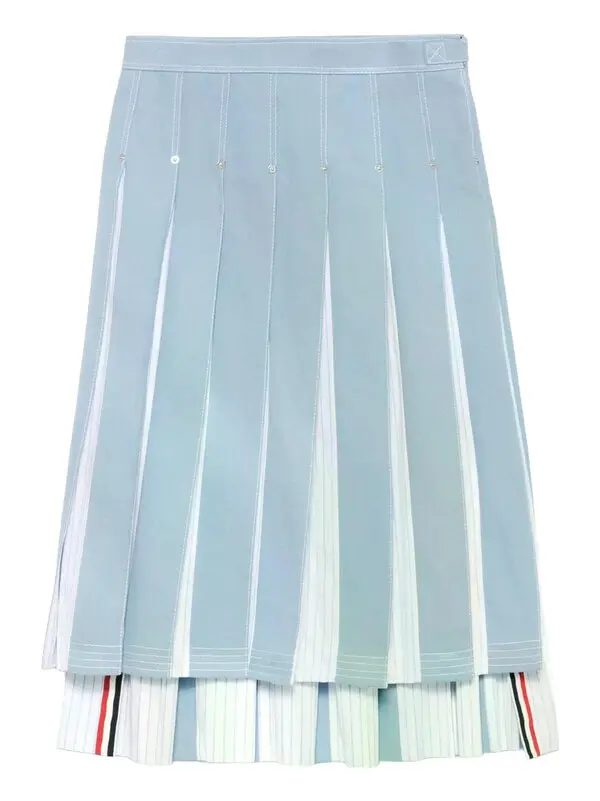 Thom Browne Pleated Denim Midi Skirt - Blue