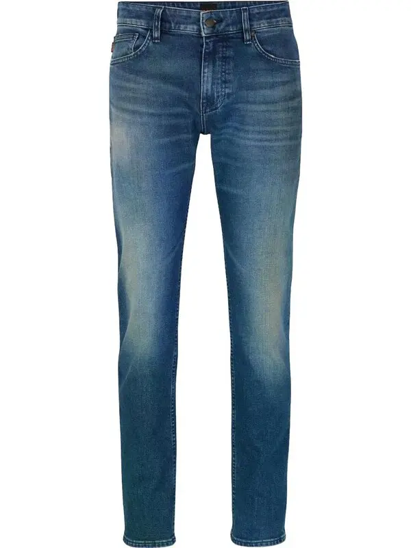 BOSS Logo-patch Cotton Blend Straight-leg Jeans - Blue