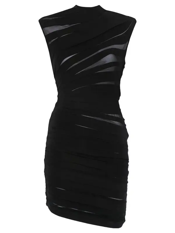 MUGLER Ruched Sheer Mini Dress - Black