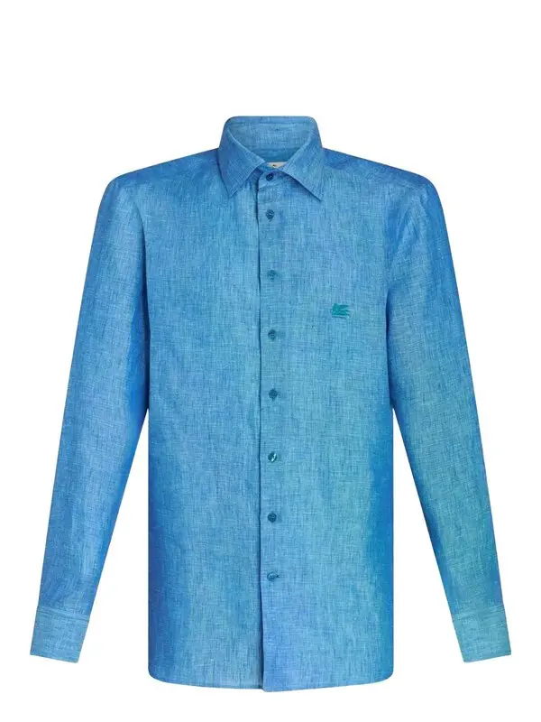 Etro Pegaso-embroidered Mélange-effect Shirt - Blue
