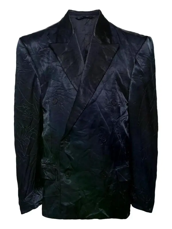 Balenciaga Crinkle-effect Double-breasted Blazer - Blue