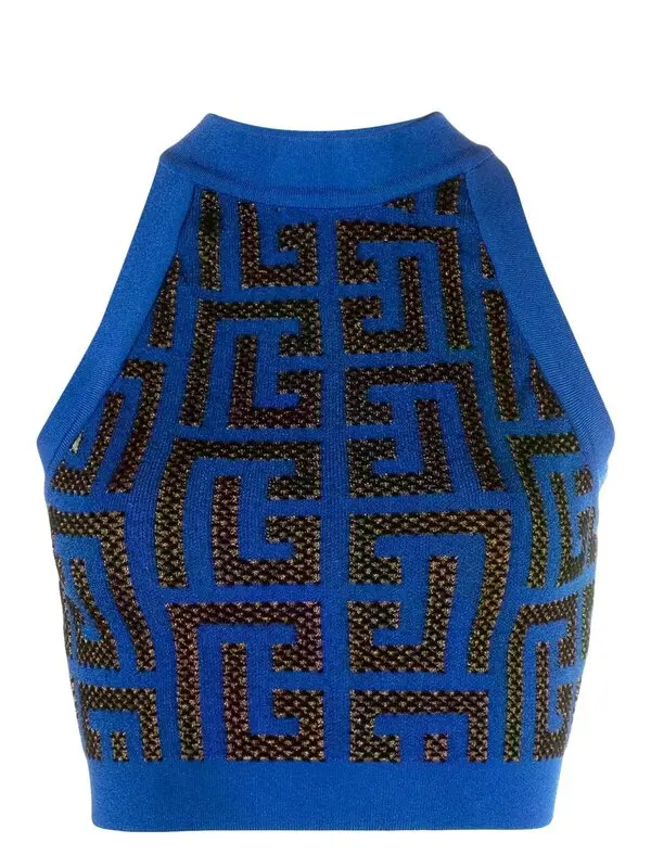 Balmain Monogram Knit Crop Top - Blue