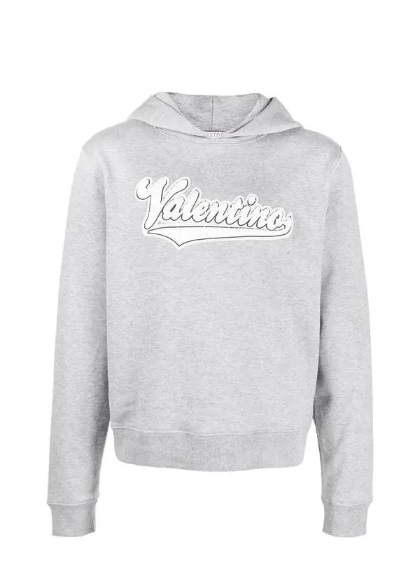 Valentino Garavani Embroidered Logo Patch Hoodie - Grey