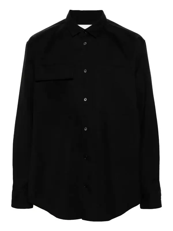 JIL SANDER Gabardine Virgin Wool Shirt - Black