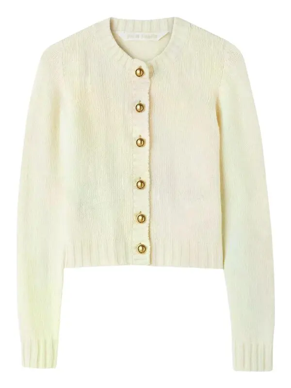 Palm Angels Curved-logo Wool-blend Cardigan - Neutrals