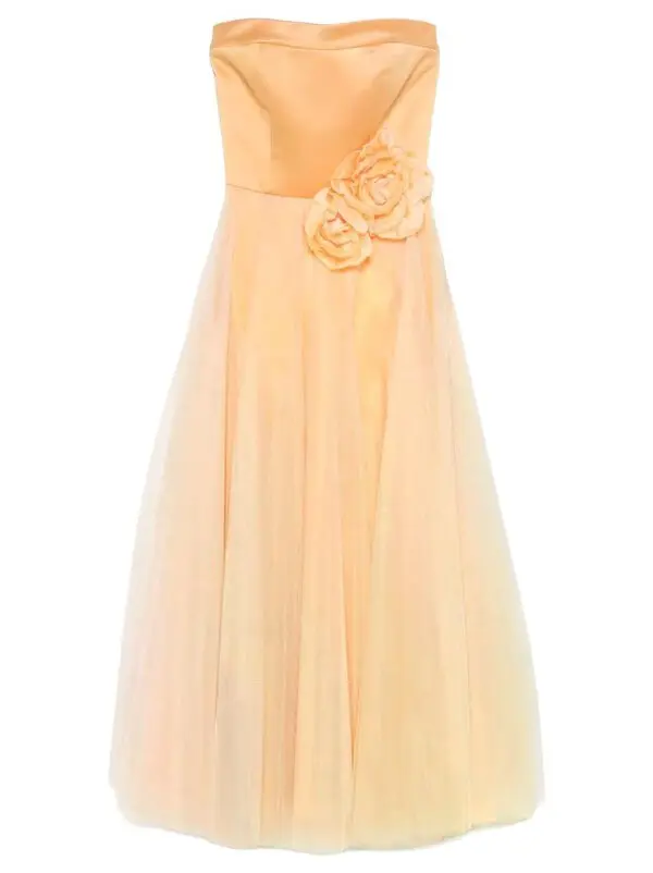 PARLOR Floral-appliqué Strapless Midi Dress - Orange
