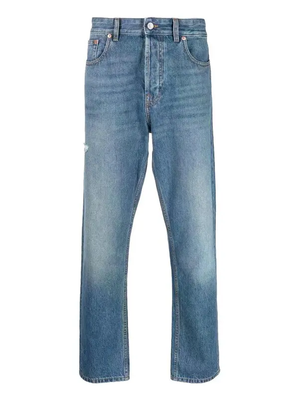 Valentino Garavani Distressed Cropped Jeans - Blue