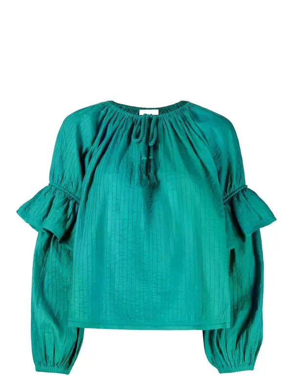 Ulla Johnson Tie-front Puff-sleeve Blouse - Green