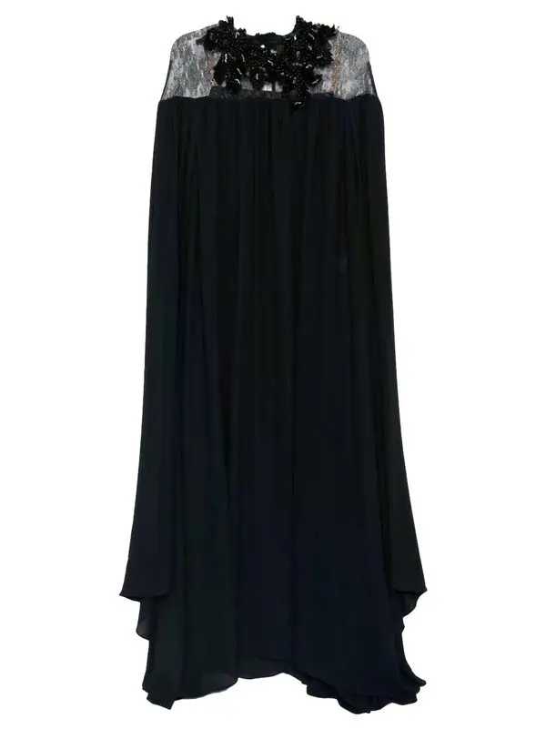 Biyan Crepe Cape Long Dress - Blue
