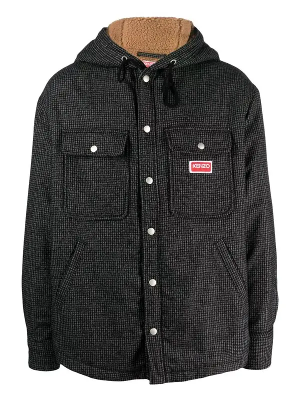 Kenzo Houndstooth Hooded Jacket - Grey