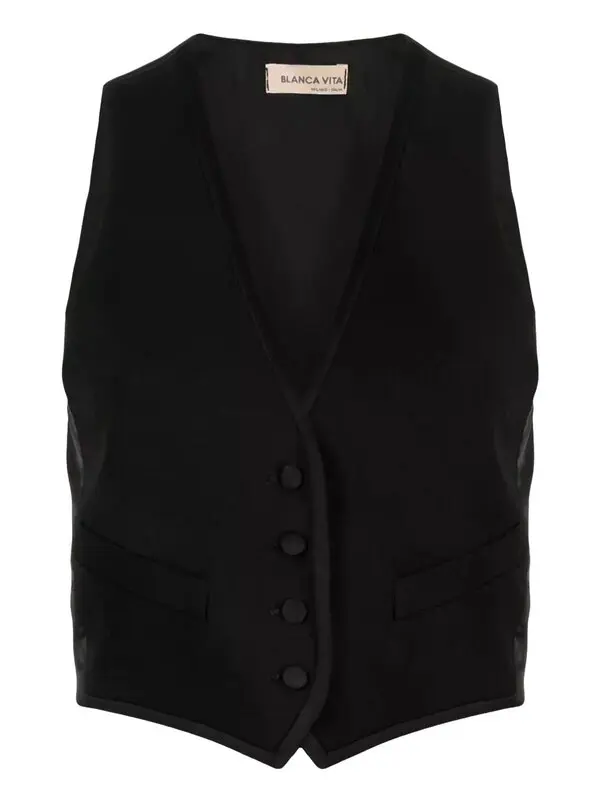 BLANCA VITA V-neck Rear-buckle Gilet - Black