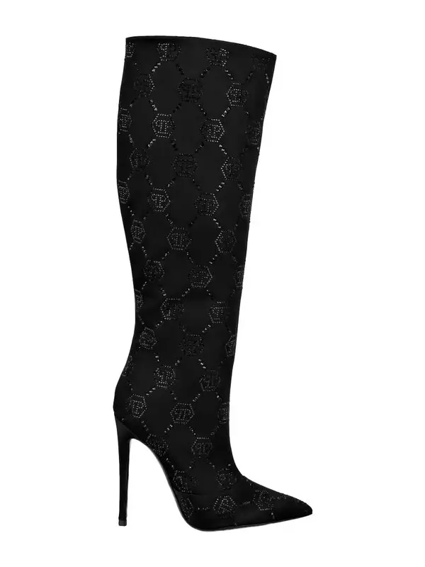 Philipp Plein Monogram Knee-high Stiletto Boots - Black