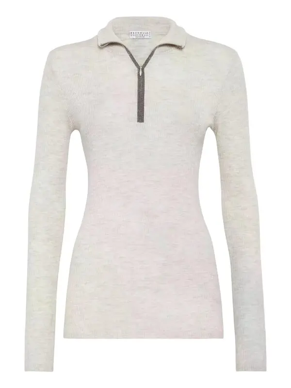 Brunello Cucinelli Monili-chain Half-zip Jumper - Neutrals