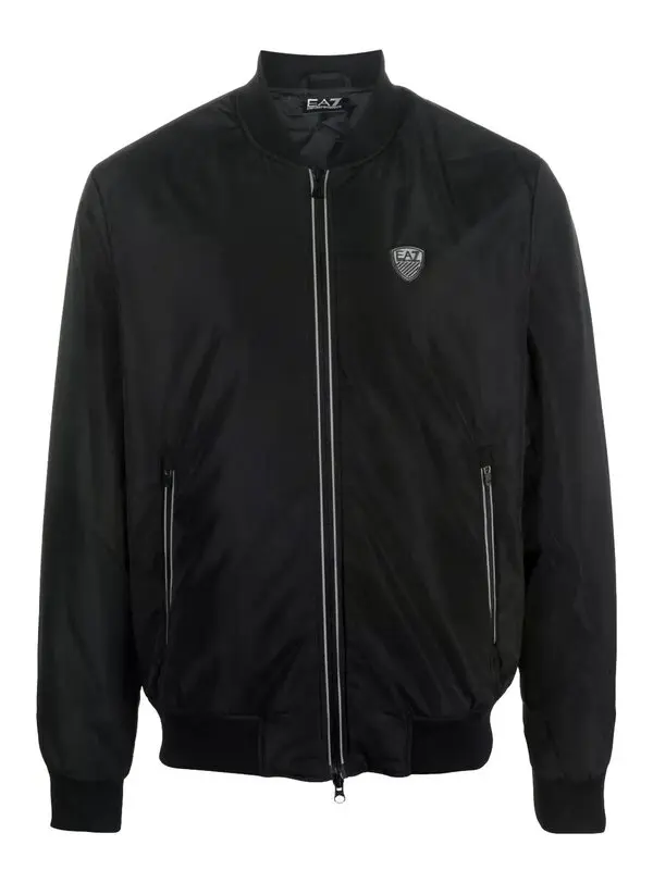 EA7 Logo-patch Zip-up Bomber Jacket - Black