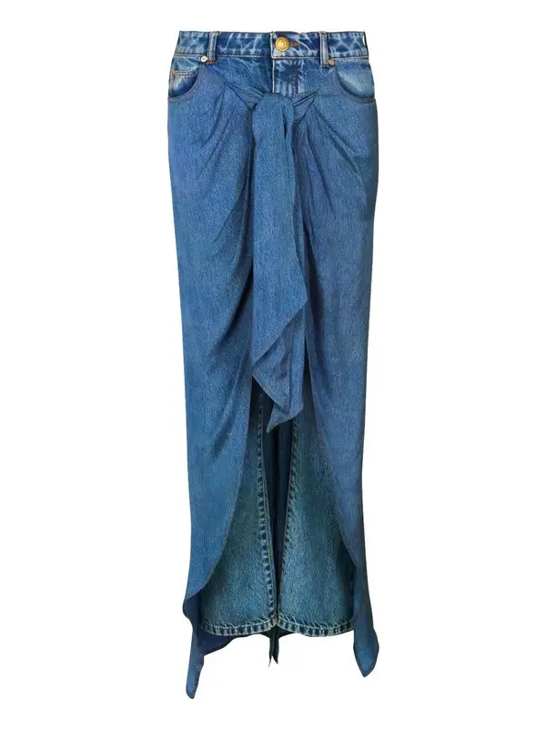 Balmain Draped Denim Skirt - Blue