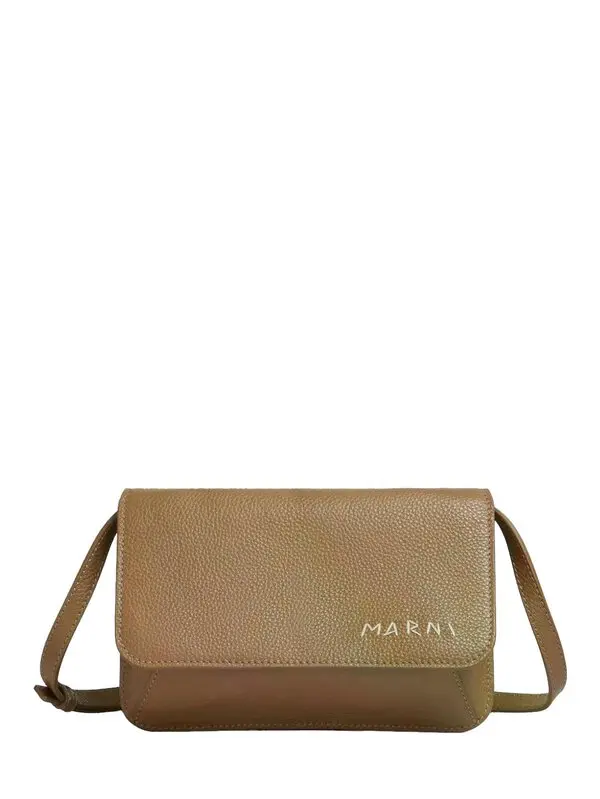 Marni Logo-embroidered Leather Shoulder Bag - Brown