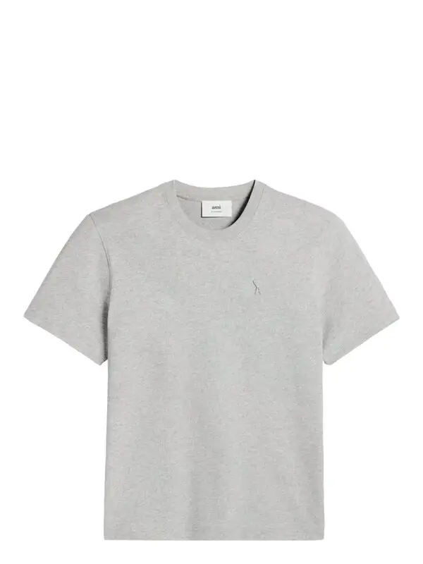 AMI Paris Embroidered Logo Ribbed Neck T-shirt - Grey