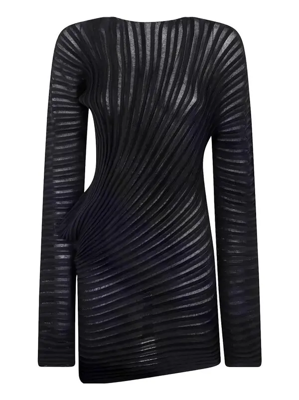 Issey Miyake Pleated Asymmetric Top - Black