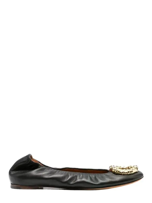LANVIN Buckled Leather Ballerina Shoes - Black