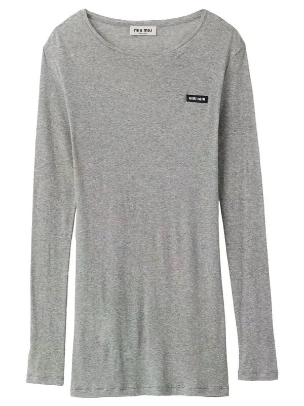 Miu Miu Ribbed Knit Jersey Dress - Grey