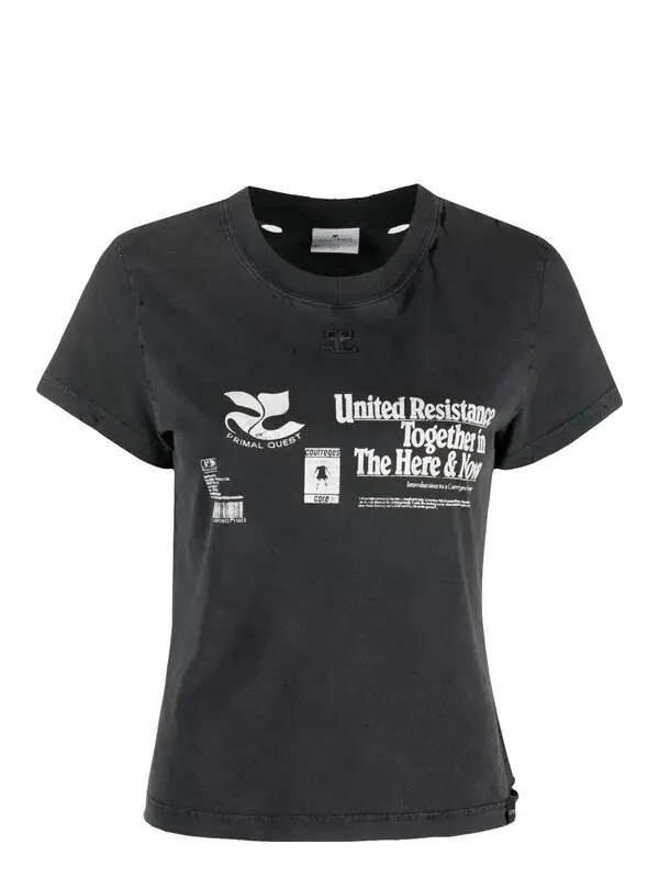 COURREGES Resistance Destroyed Cotton T-shirt - Grey