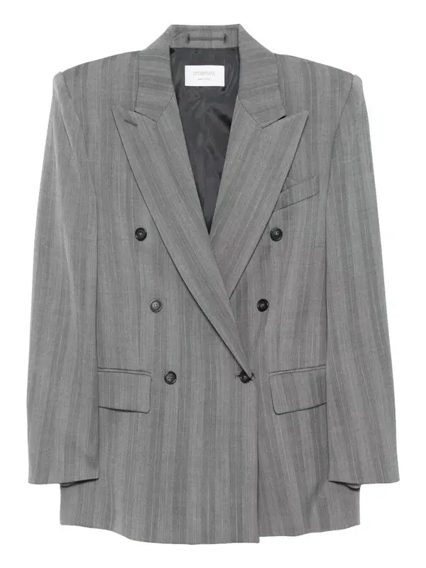 Sportmax Herringbone Double-breasted Blazer - Grey