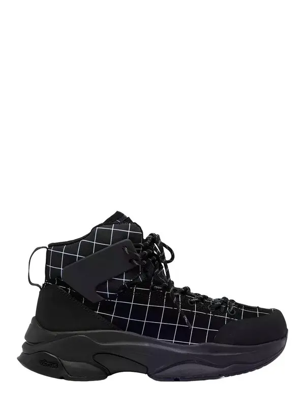 Undercover Lace-up Checked Ankle Boots - Black