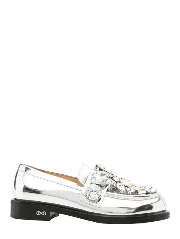 Mach & Mach Crystal-embellished Leather Loafers - Silver