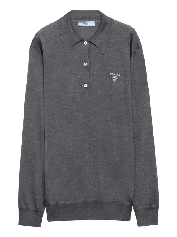 Prada Embroidered-logo Silk Polo Shirt - Grey