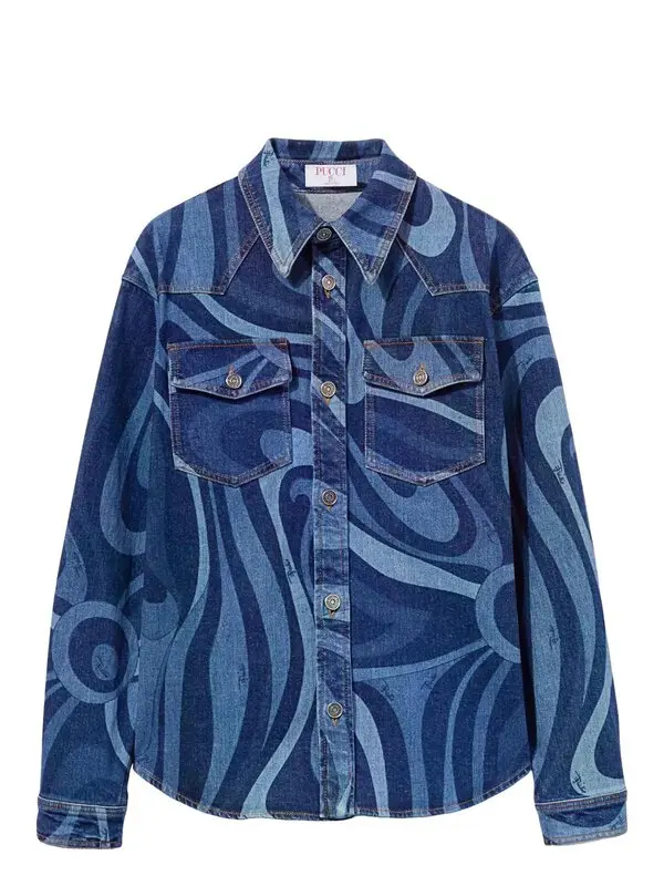 Emilio Pucci Marmo-print Denim Shirt - Blue