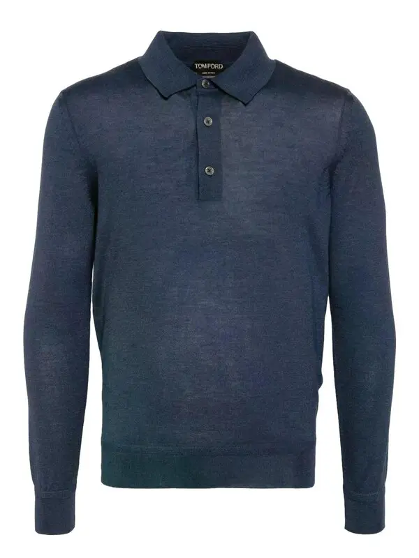 TOM FORD Long-sleeved Polo Shirt - Blue