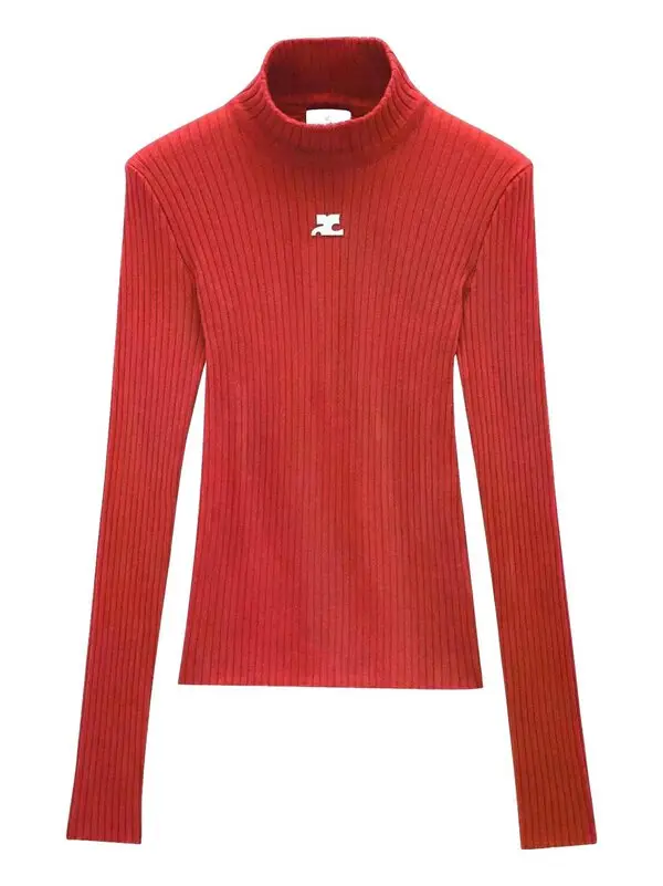 COURREGES Logo-patch Mock-neck Sweater - Red