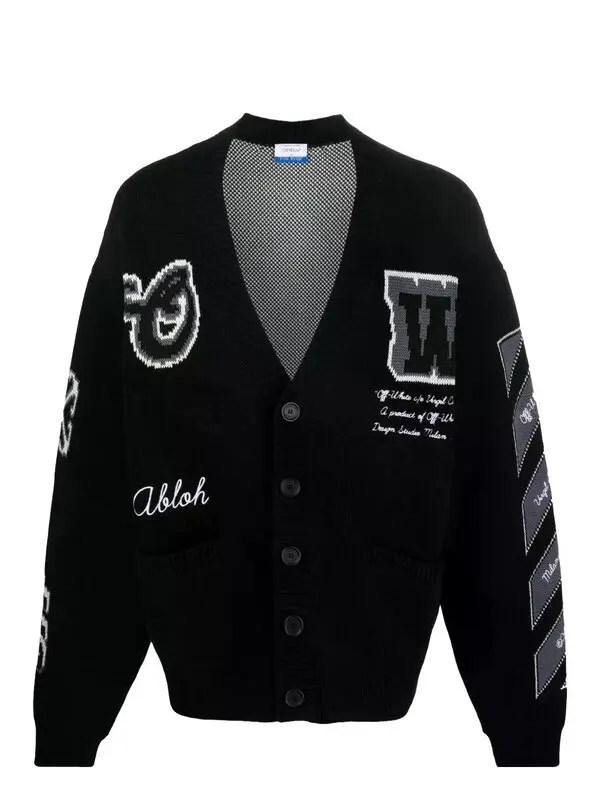 Off-White Intarsia-knit Wool-blend Cardigan - Black