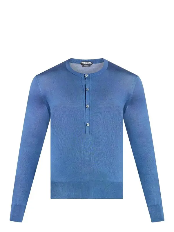 TOM FORD Knitted Silk Henley Top - Blue
